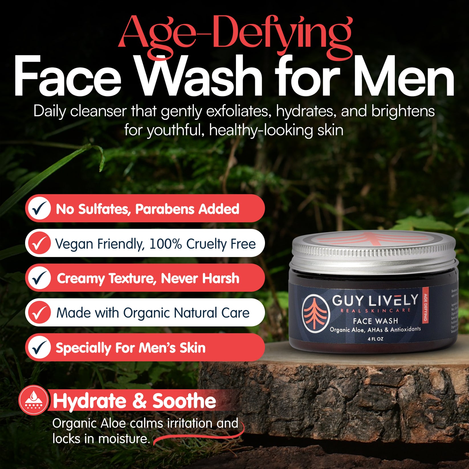 Age Defying Face Wash for Men | Organic Aloe and AHA Gentle Cleanser ...
